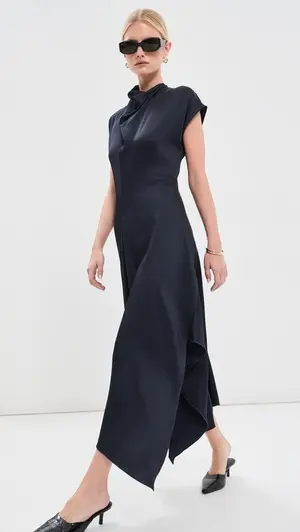 Victoria Beckham High Neck Draped Midi Dress