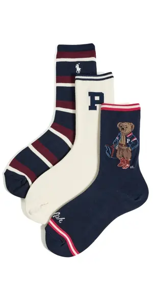 Polo Ralph Lauren Fall Bear Socks 3-pack - Navy