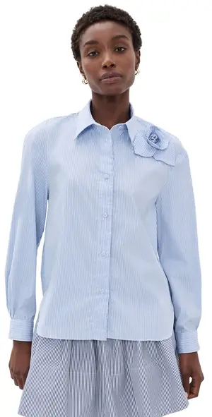 AKNVAS Poplin Rose Button Down Shirt - Sky Blue Stripe