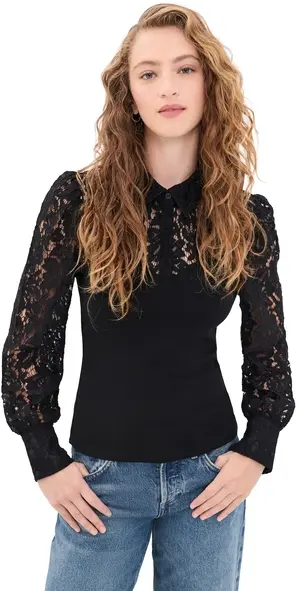 Generation Love Franny Lace Combo Blouse - Black/black