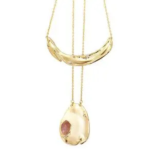 RARE MATTERS JEWELRY Gemstone Duo Pendant Necklace Strawberry Quartz - Red