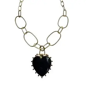 RARE MATTERS JEWELRY Black / Gold Black Onyx Heart Pendant Necklace - Black/gold