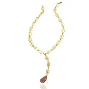 RARE MATTERS JEWELRY Golden Drift Strawberry Quartz Statement Necklace - Yellow