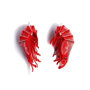 NANA WATANABE Shrimps Statement Sculptural Earrings - Red