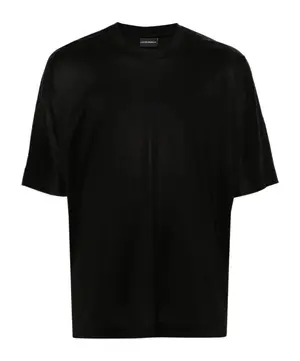 Emporio Armani Logo Embroidered Crewneck T-shirt - Black