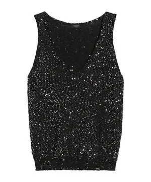 Max Mara Sequin Embellished V-neck Top - Black