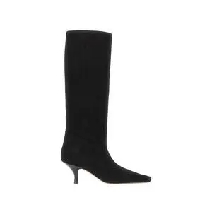Paris Texas Rose' Suede Leather Boots - Black