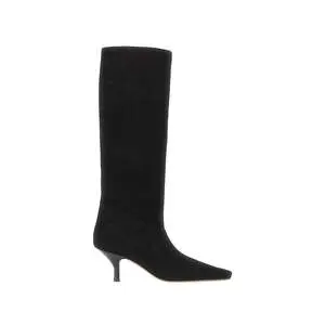 Paris Texas Rose' Suede Leather Boots - Black