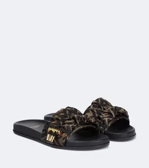 Fendi Ff Vertigo Satin Slides - Black