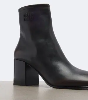 Miu Miu Logo Leather Ankle Boots