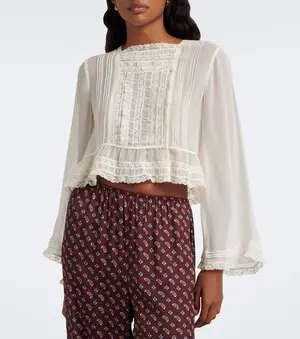 DÔEN Elodine Lace-trimmed Silk Chiffon Top