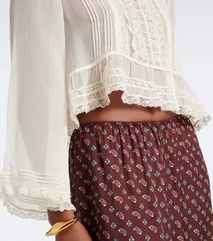 DÔEN Elodine Lace-trimmed Silk Chiffon Top