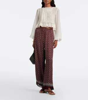 DÔEN Elodine Lace-trimmed Silk Chiffon Top