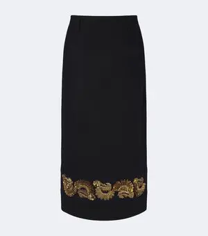 Dries Van Noten Embellished Wool-blend Twill Midi Skirt