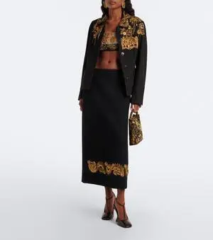 Dries Van Noten Embellished Wool-blend Twill Midi Skirt