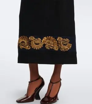 Dries Van Noten Embellished Wool-blend Twill Midi Skirt