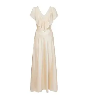 DÔEN Léoris Lace-trimmed Ruffled Silk Midi Dress - White