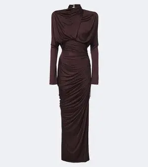 Balmain Draped Jersey Maxi Dress - Brown