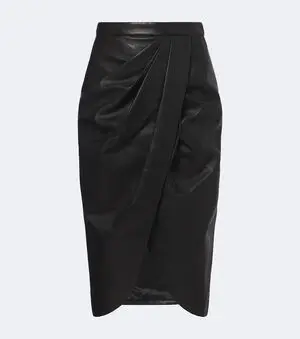 Balmain Draped Leather Midi Skirt