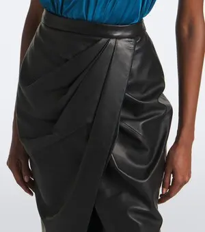 Balmain Draped Leather Midi Skirt