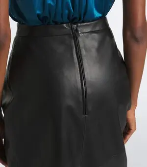 Balmain Draped Leather Midi Skirt