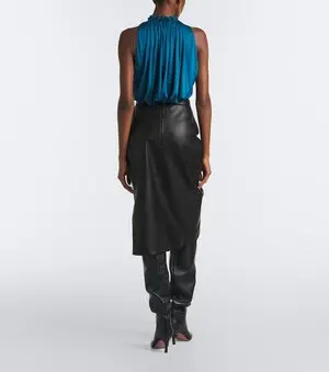 Balmain Draped Leather Midi Skirt