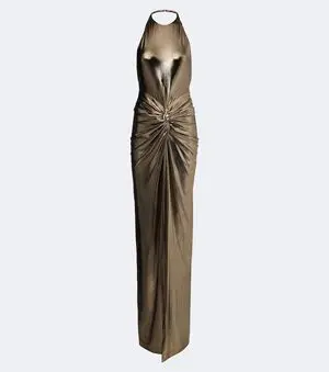 Retrofete Retrofête Anida Gathered Halterneck Gown Gold