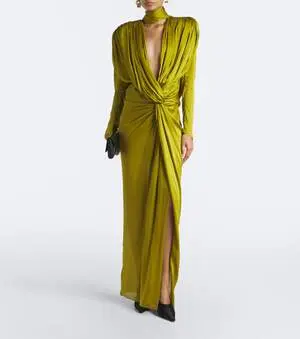 Balmain Draped Silk Satin Maxi Dress