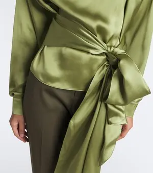 Balmain Belted Silk Satin Top