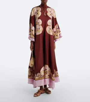 La DoubleJ Kells Swirl Silk Satin Maxi Dress