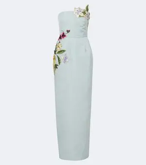 Oscar De La Renta Floral Embroidered Silk Bustier Gown - Multicoloured