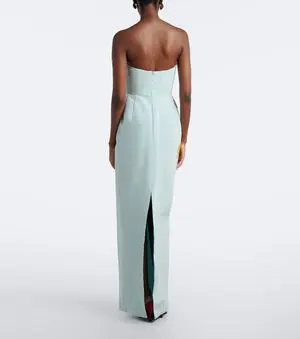 Oscar De La Renta Floral Embroidered Silk Bustier Gown