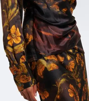 Dries Van Noten Draped Floral Silk Satin Wrap Top