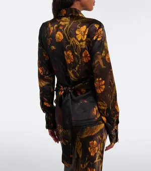 Dries Van Noten Draped Floral Silk Satin Wrap Top