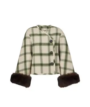 Valentino Garavani Plaid Shearling-trimmed Virgin Wool Jacket - Green