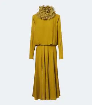 Valentino Garavani Feather-trimmed Silk Georgette Midi Dress