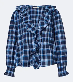 DÔEN Hardy Plaid Ruffled Cotton Blouse
