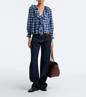 DÔEN Hardy Plaid Ruffled Cotton Blouse