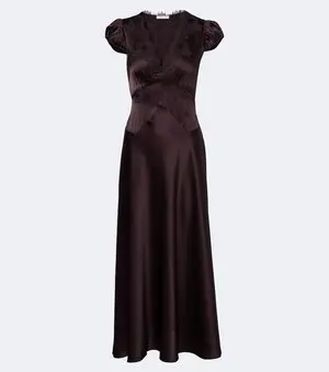 DÔEN Coraline Lace-trimmed Silk Satin Midi Dress - Brown