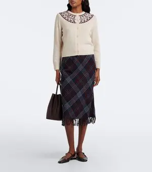 DÔEN Elowette Fringed Plaid Midi Skirt