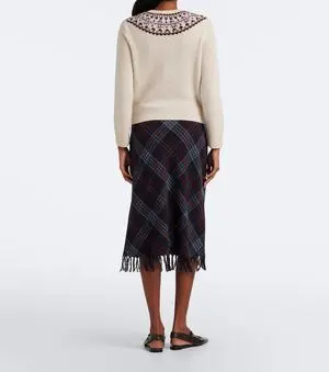 DÔEN Elowette Fringed Plaid Midi Skirt