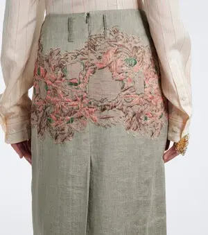 Dries Van Noten Embroidered Linen And Cotton-blend Midi Skirt