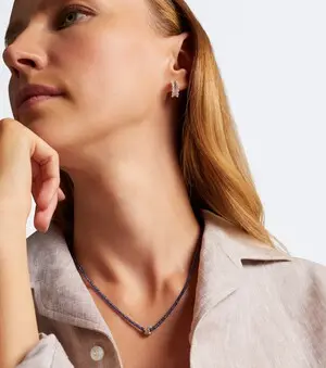 SUZANNE KALAN Infinite 18kt White Beaded Necklace With Sapphires And Diamonds