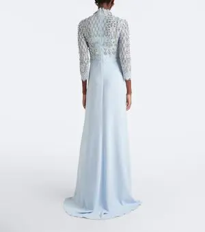 Costarellos Brona Embellished Lace-paneled Crêpe Gown