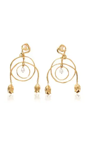 Chloé Floral-embellished Brass Drop Earrings - Gold