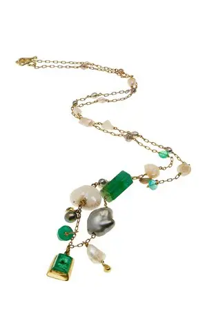 TEN THOUSAND THINGS 18k Green Gold Pearl And Emerald Charm Necklace