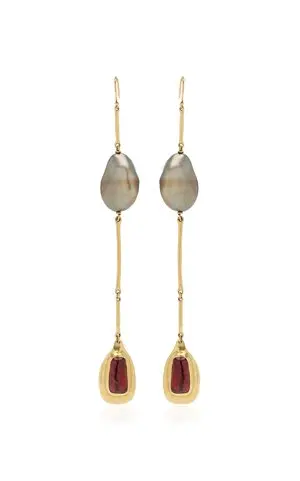 TEN THOUSAND THINGS 18k Green Tahitian Pearl And Garnet Shoulder Suster Earring - Gold