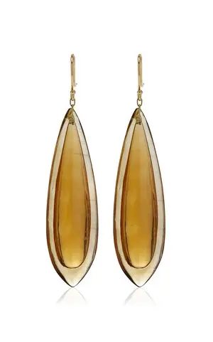 TEN THOUSAND THINGS 18k Green Gold Citrine Large Droplet Earrings - Orange