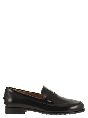 TOD'S Calfskin Leather Loafers With Logo Detail - Black