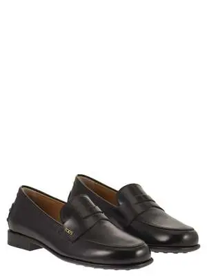 TOD'S Calfskin Leather Loafers With Logo Detail